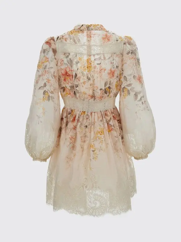 Zimmermann Floral Print Linen And Silk Mini Dress