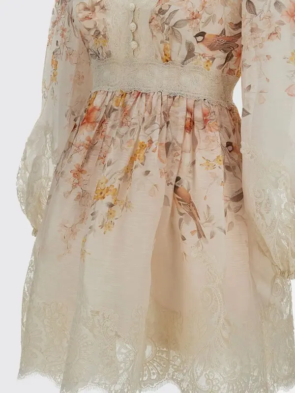 Zimmermann Floral Print Linen And Silk Mini Dress