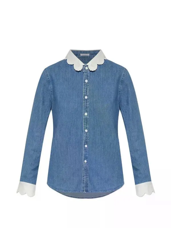 MOTHER Embroidered-collar Denim Shirt - Blue