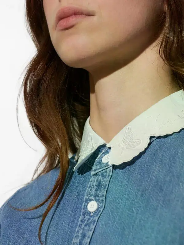 MOTHER Embroidered-collar Denim Shirt