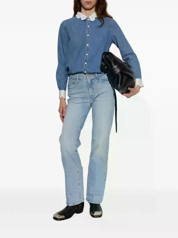 MOTHER Embroidered Scalloped Collar Denim Shirt