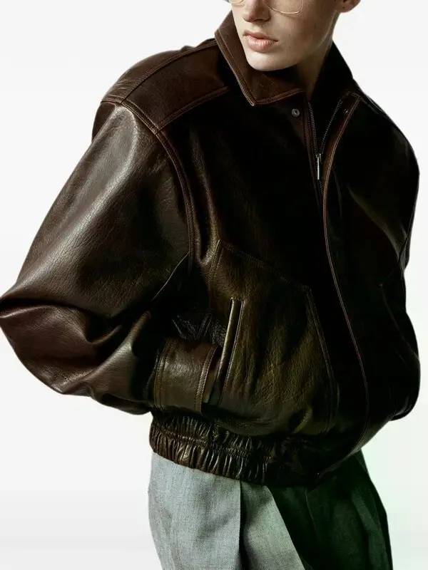 DUCIE Florence Calf Leather Bomber Jacket
