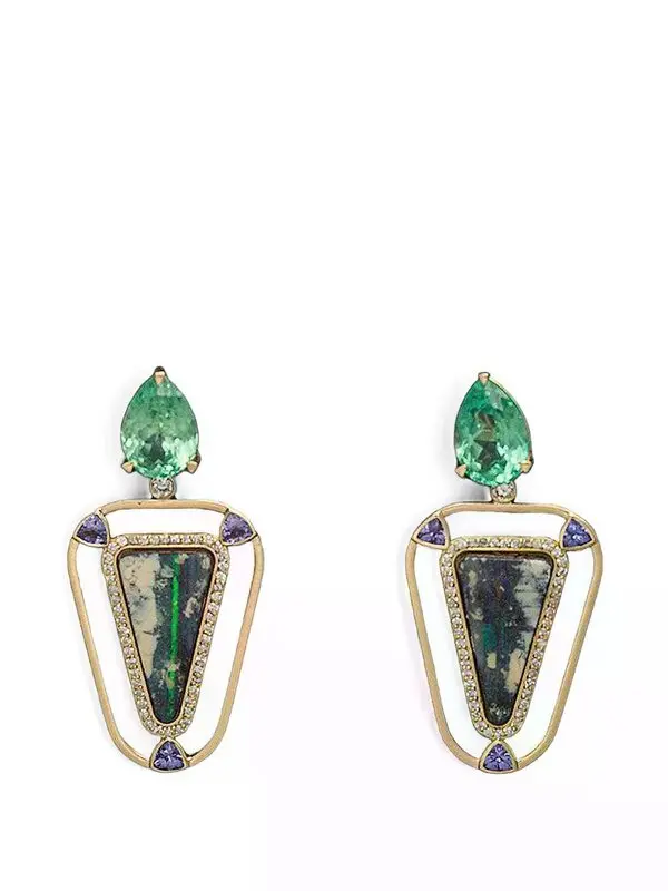 DENISE CASSOU 18k Yellow Opal And Tourmaline Drop Earrings - Gold