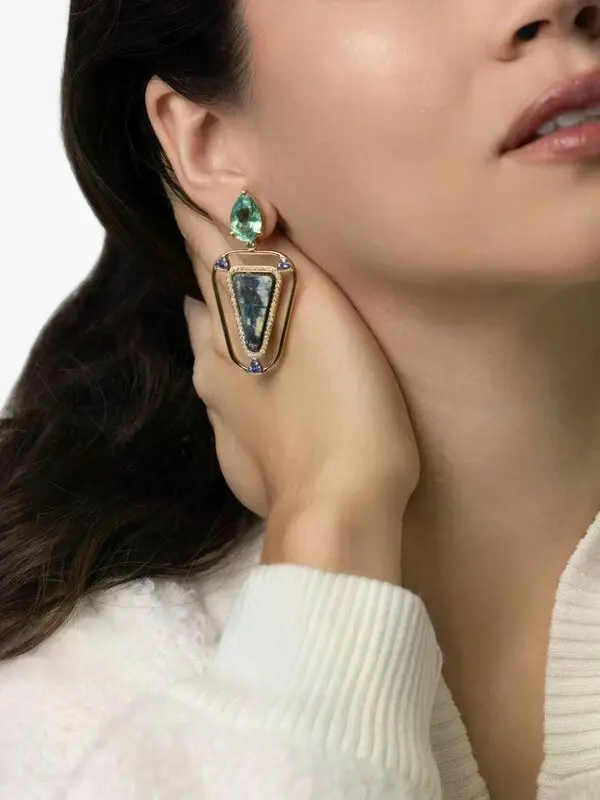 DENISE CASSOU 18k Yellow Opal And Tourmaline Drop Earrings