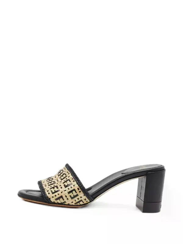 Fendi Ff Motif Raffia Block Heel Sandals