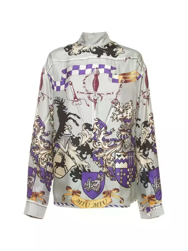 Miu Miu Printed Mock Neck Long Sleeve Top