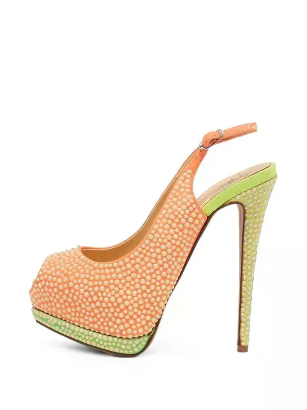 GIUSEPPE ZANOTTI Crystal-embellished Peep-toe Slingback Pumps - Orange