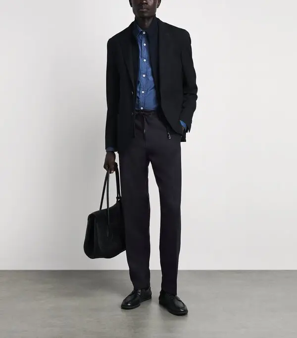 Canali Wool Drawstring Trousers - Navy