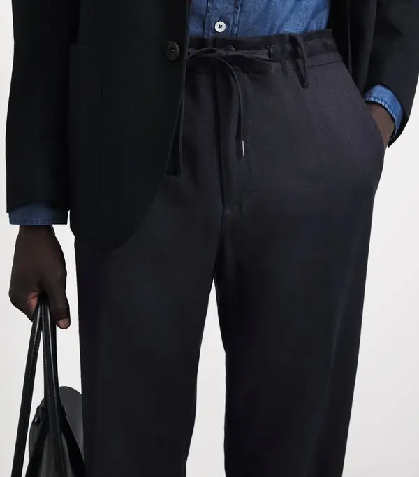 Canali Wool Drawstring Trousers - Navy