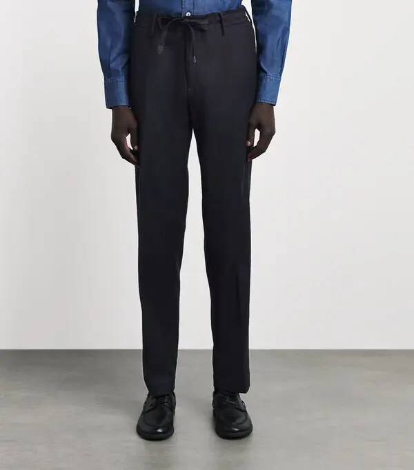 Canali Wool Drawstring Trousers - Navy