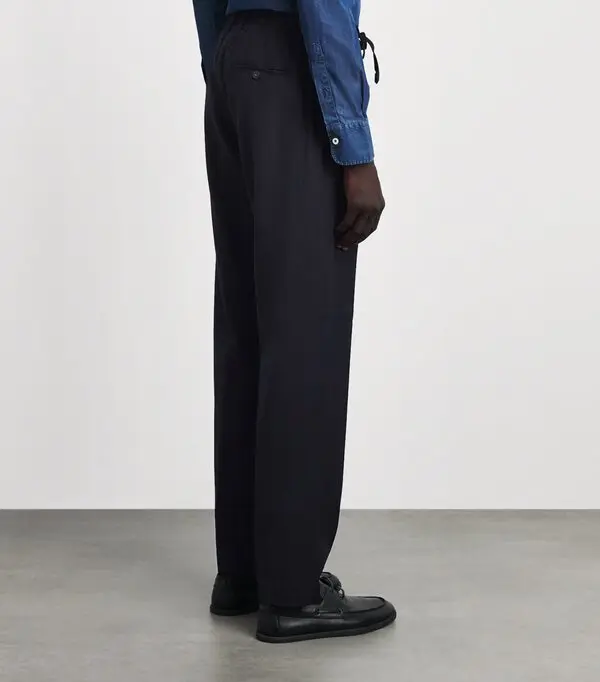 Canali Wool Drawstring Trousers - Navy