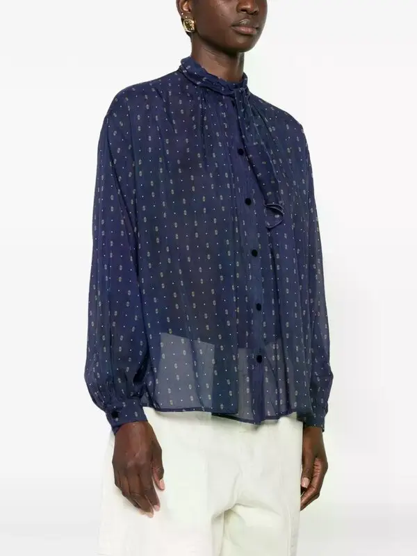 FORTE_FORTE Geometric Print Tie Neck Shirt