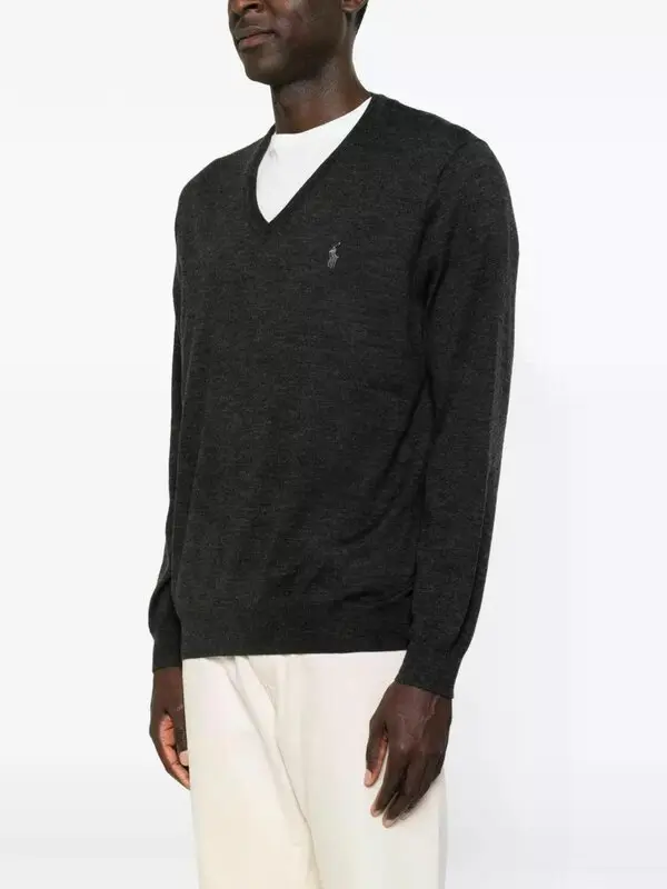 Polo Ralph Lauren Embroidered Logo V-neck Wool Sweater