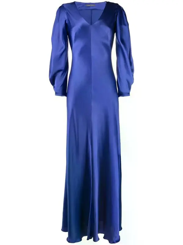 Alberta Ferretti Long Puff-sleeves Silk Gown - Blue