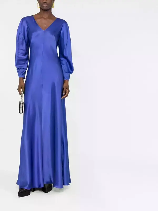 Alberta Ferretti Long Puff-sleeves Silk Gown