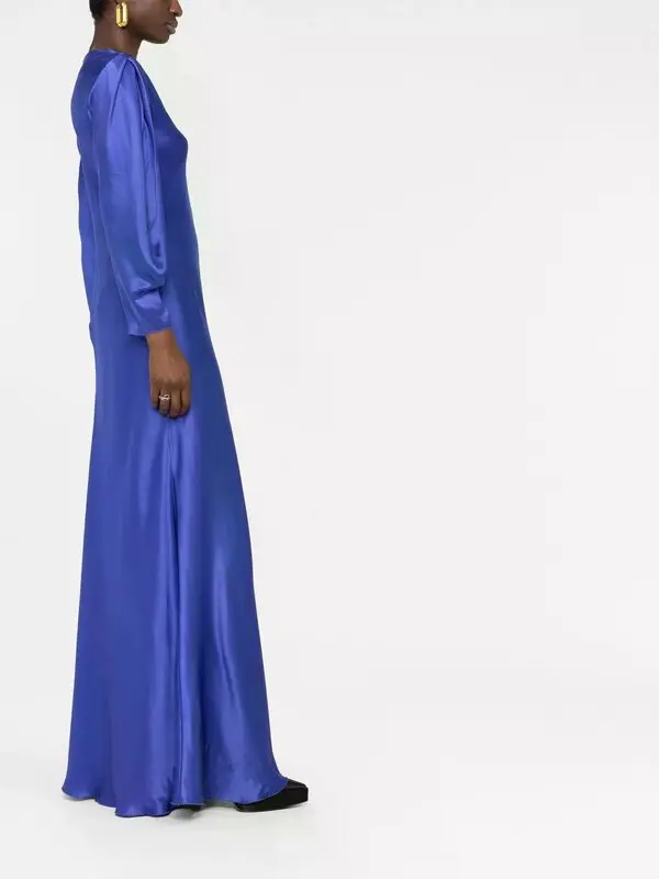 Alberta Ferretti Long Puff-sleeves Silk Gown