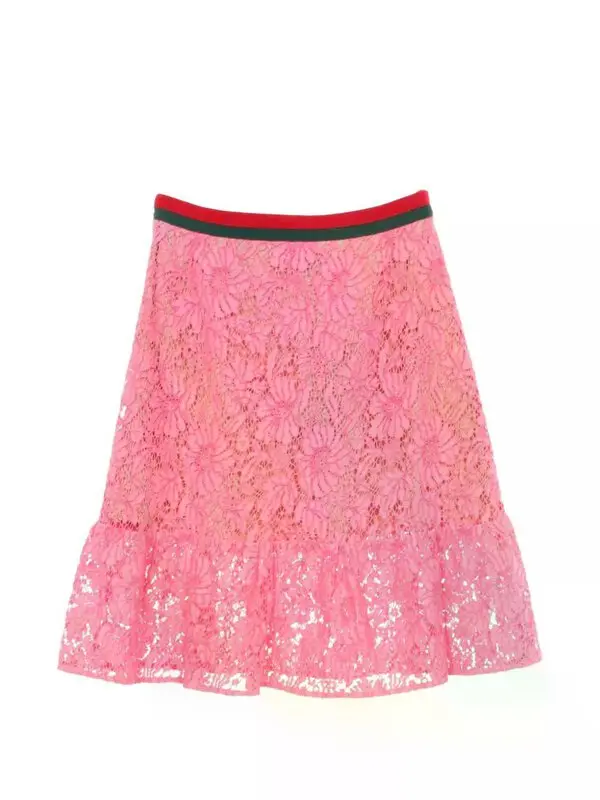 Gucci Lace Midi Skirt With Web-stripe Waistband - Pink