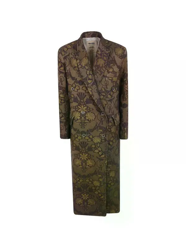UMA WANG Floral-jacquard Double-breasted Coat