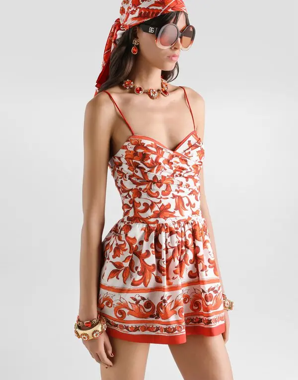 Dolce & Gabbana Majolica-print Charmeuse Long Dress