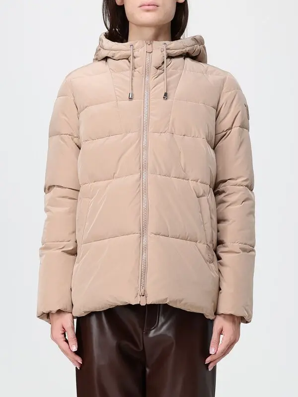 Pinko Eleodoro Cropped Quilted Nylon Puffer Jacket With Hood And Love Birds Logo - Beige