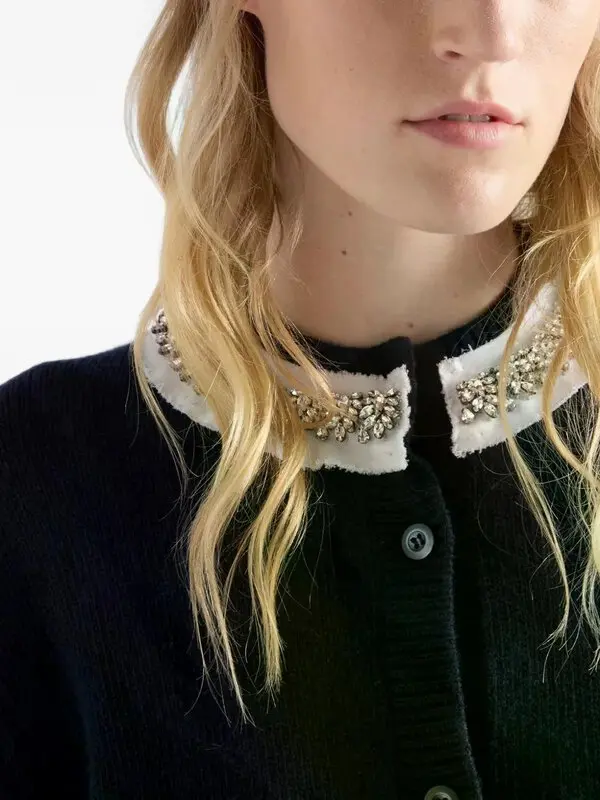 Prada Wool And Cashmere Cardigan With Embellished Collar - Blue