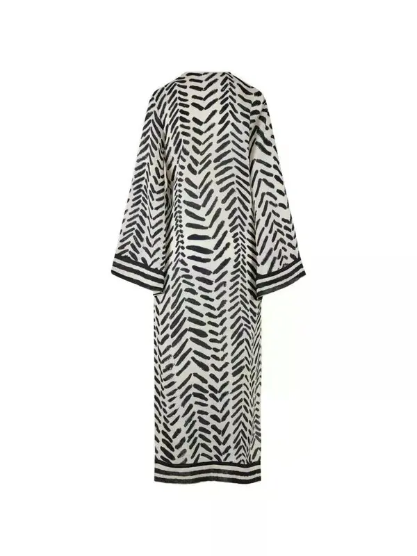 Johanna Ortiz Ecru Linen Abstract Print Midi Dress