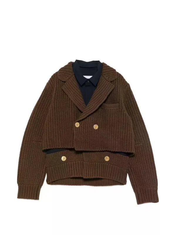 Sacai Double-breasted Layered Coat - Brown