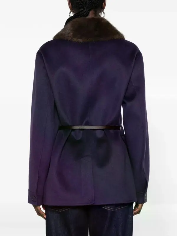 P.a.r.o.s.h Faux Fur Collar Belted Jacket