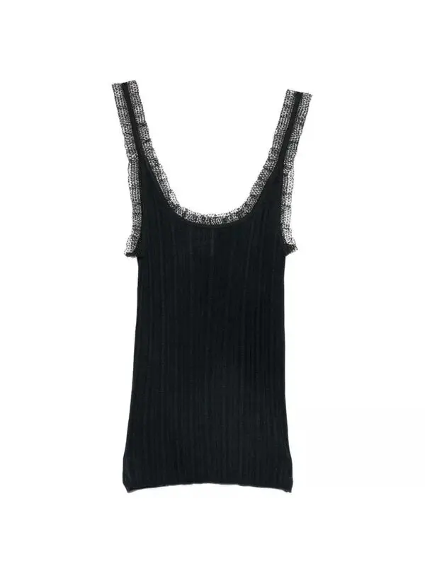 FORTE_FORTE Lace-trimmed Ribbed Top - Blue