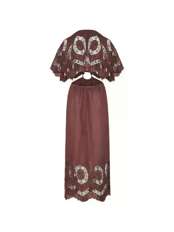 Johanna Ortiz Burgundy Eyelet Maxi Dress