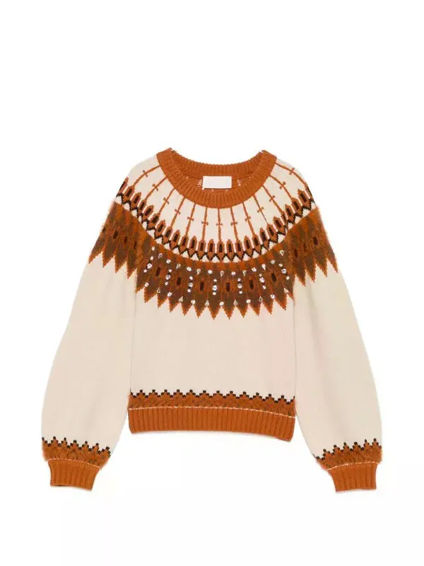 I BLUES Crystal Embellished Jacquard Knit Sweater