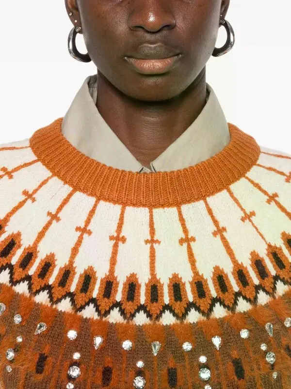 I BLUES Crystal Embellished Jacquard Knit Sweater