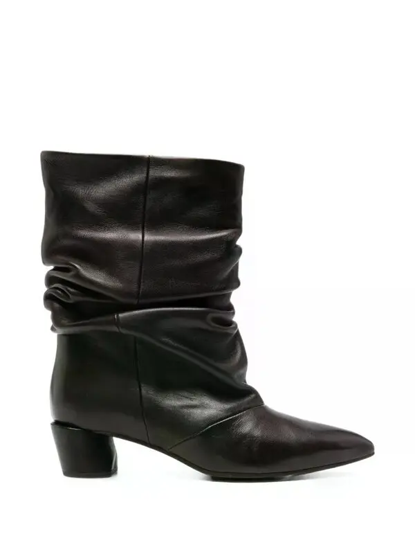 LISKA Ruched Leather Mid-calf Boots - Brown