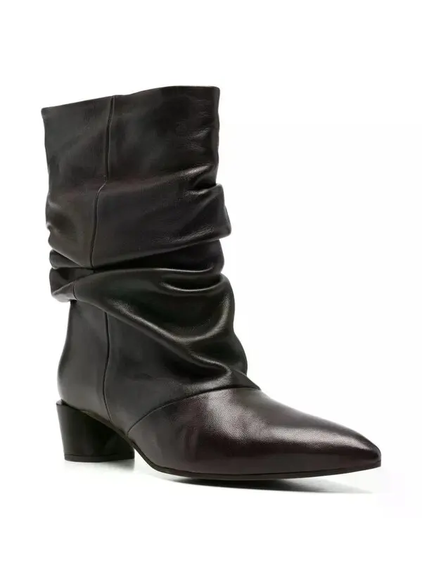 LISKA Ruched Leather Mid-calf Boots