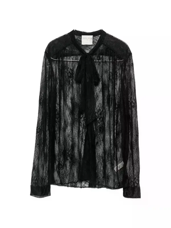 FORTE_FORTE Pussy-bow Lace Shirt - Black