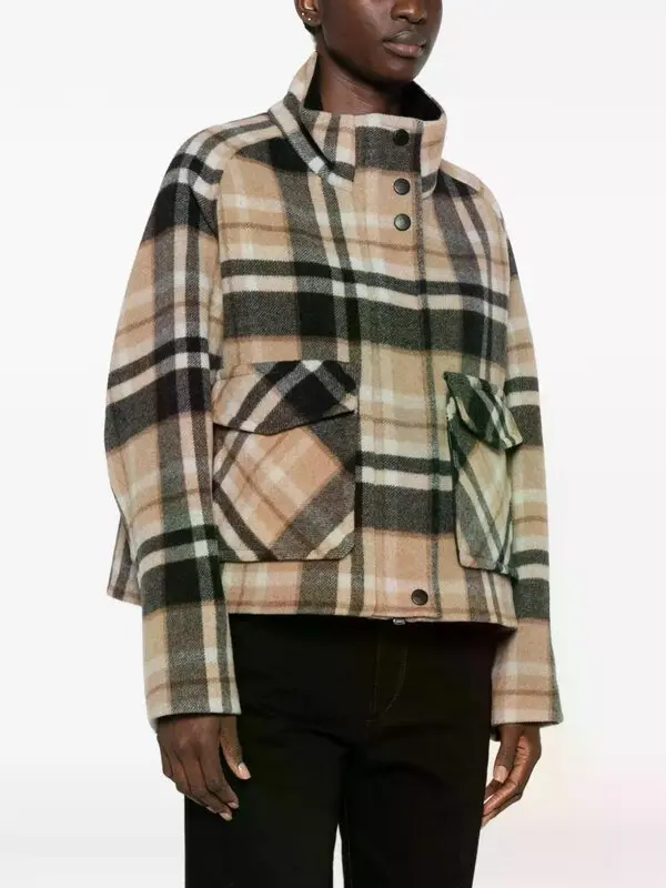 Pinko Double-layered Check-pattern High-neck Coat