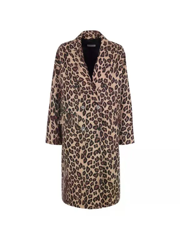 Alberto Biani Leopard-print Double-breasted Coat - Neutrals