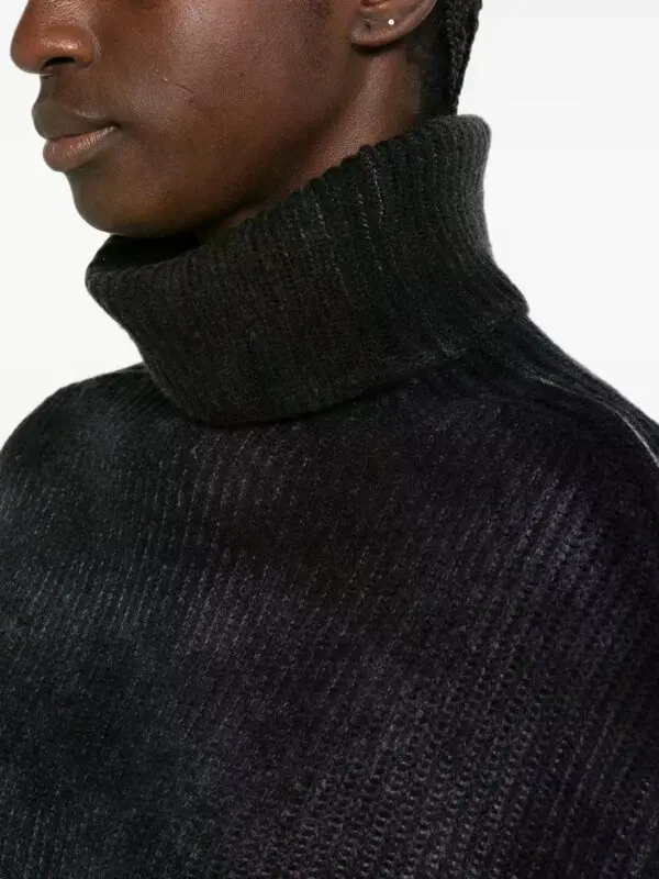 Avant Toi Ribbed Knit Roll Neck Sweater - Blue