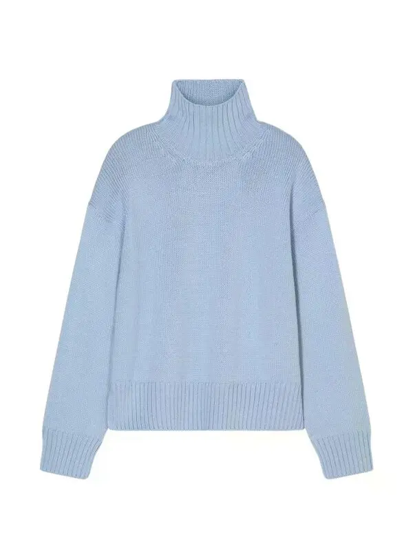 Closed Ribbed Roll-neck Sweater - Blue