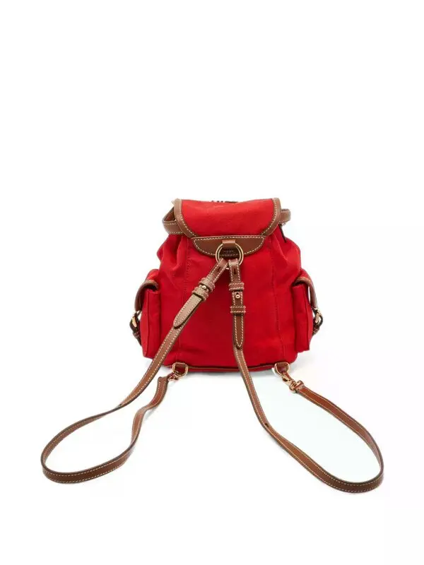 Miu Miu Canvas And Leather Trim Drawstring Backpack - Red