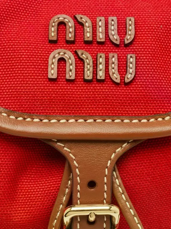 Miu Miu Canvas And Leather Trim Drawstring Backpack