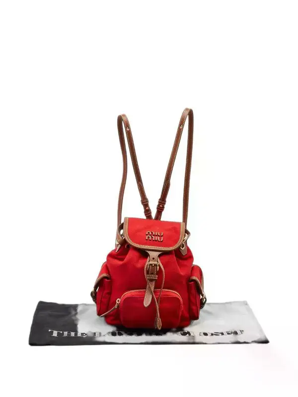 Miu Miu Canvas And Leather Trim Drawstring Backpack