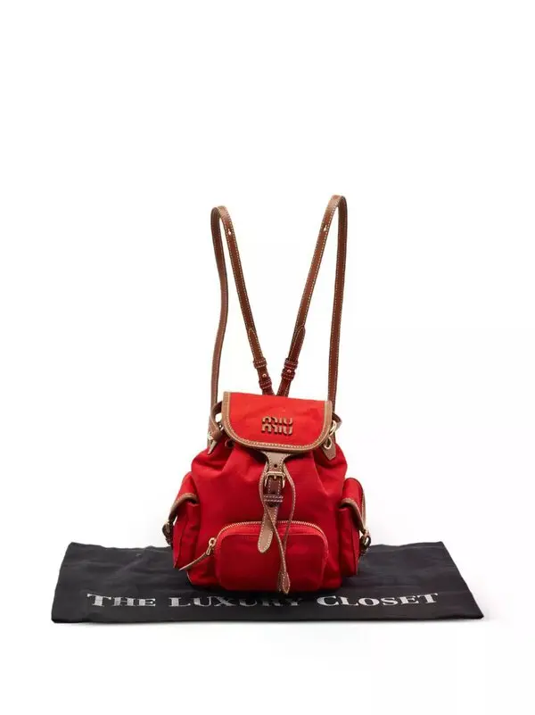 Miu Miu Canvas And Leather Trim Drawstring Backpack