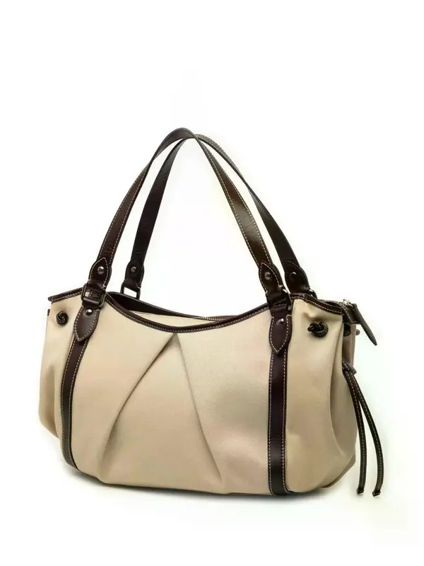 Burberry Leather Trimmed Canvas Tote Bag