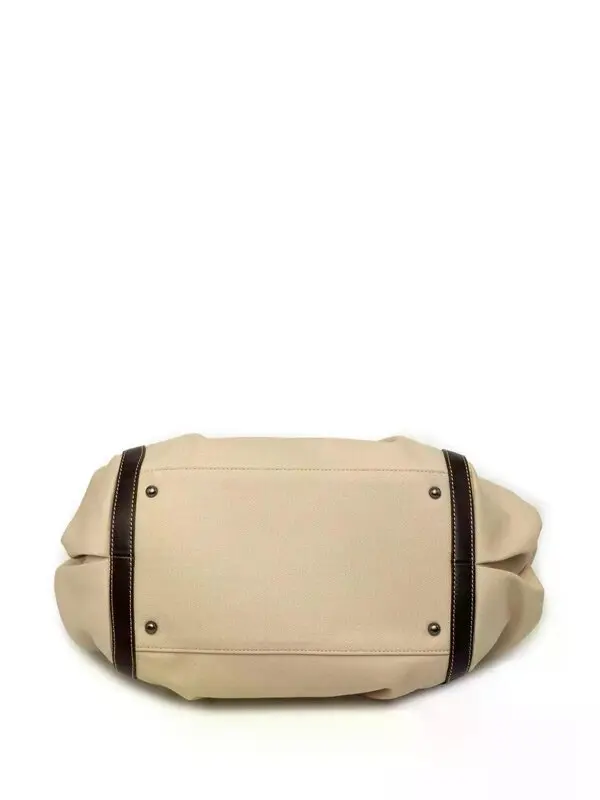 Burberry Leather Trimmed Canvas Tote Bag