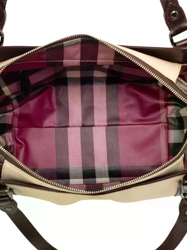 Burberry Leather Trimmed Canvas Tote Bag