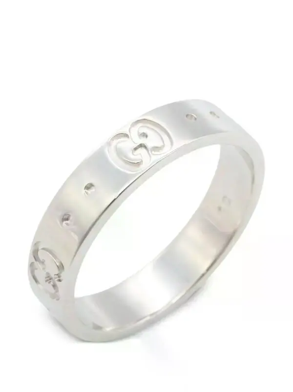 Gucci 18k White Gold Icon Motif Band Ring - Silver