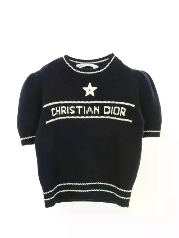 Dior Logo Knit Short Sleeve Sweater - Blue
