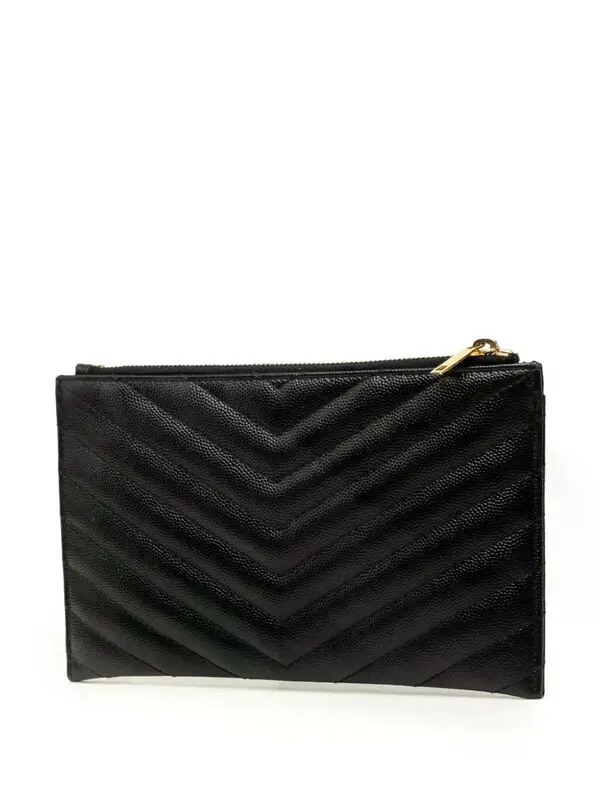 Saint Laurent 2018 Chevron Grain De Poudre Monogram Bill Pouch Clutch Bag