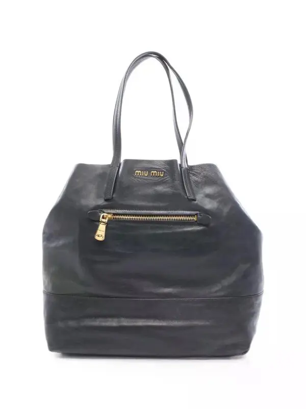 Miu Miu 2000s Leather Tote Bag - Black